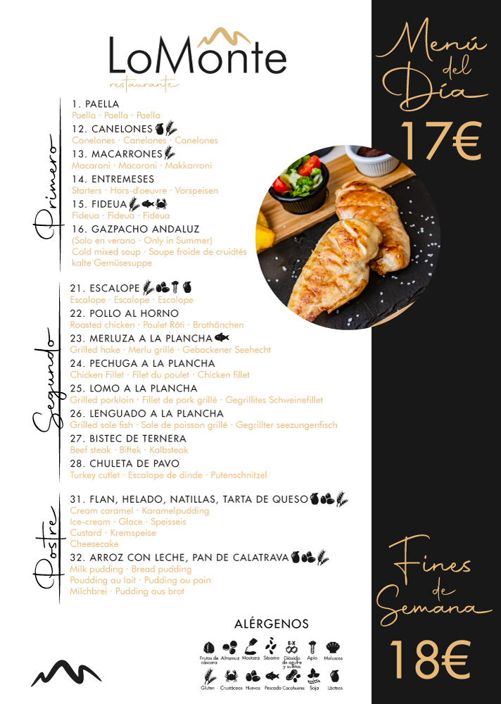 Menús - Restaurante Lo Monte